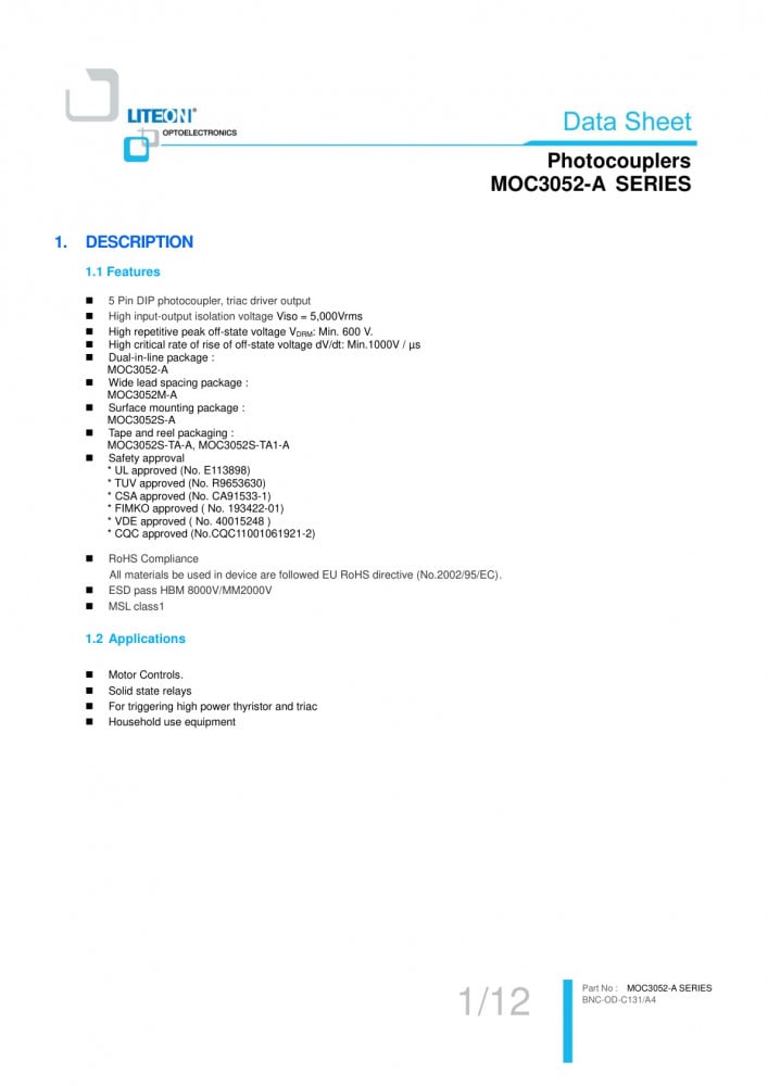 MOC3052M-A datasheet page 3