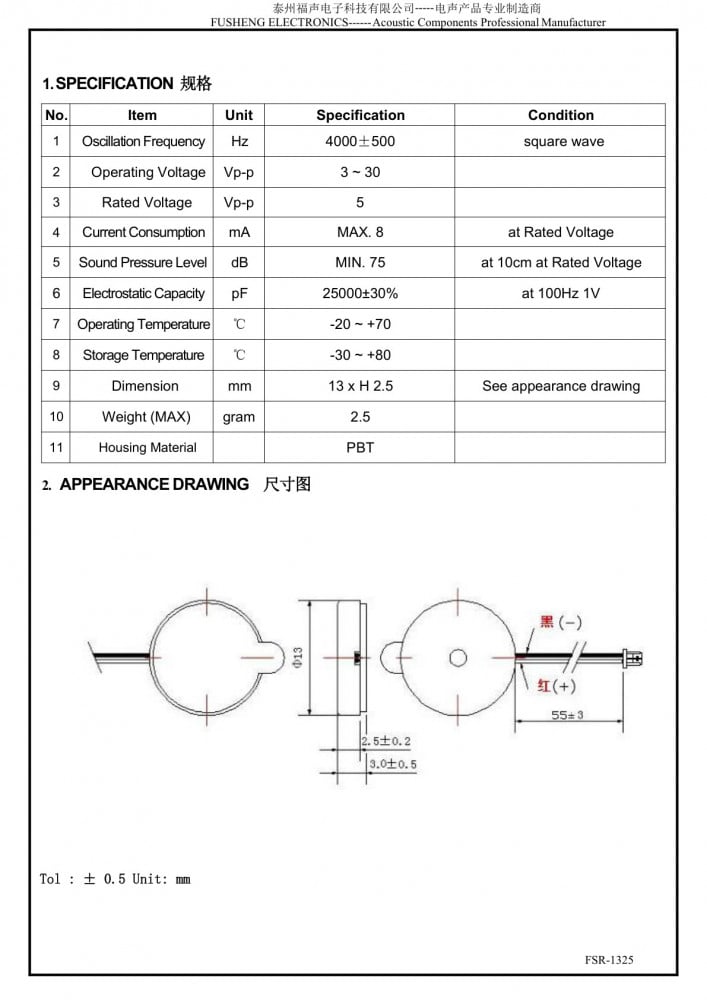 FSR-1325-5V appearance drawing