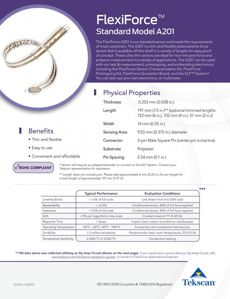 FlexiForce A201 product documentation page 1