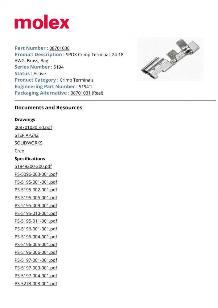 MOLEX connector specification document page 1