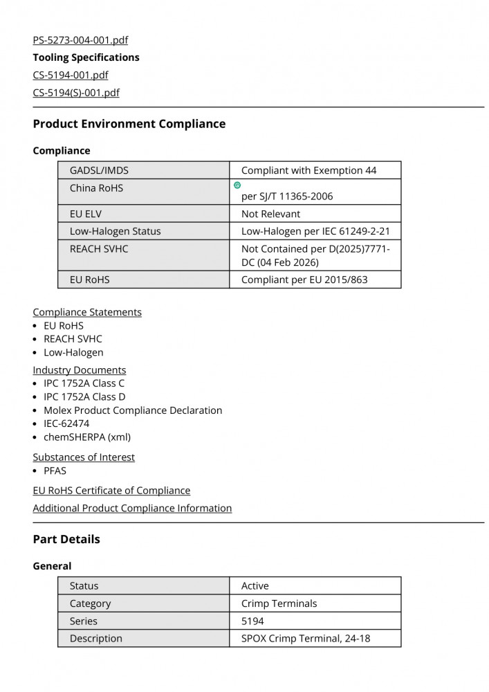 MOLEX connector specification document page 2
