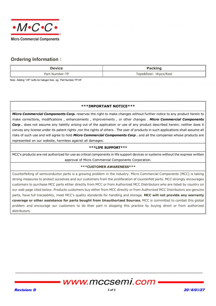 MCC MBR0560-TP datasheet page 3