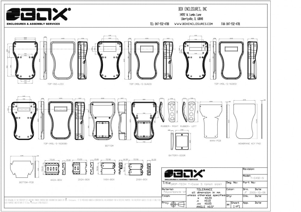Supplied Box Enclosures drawing preview; title block identifies GRIP-TECH T-Case S, model T-CASE-S