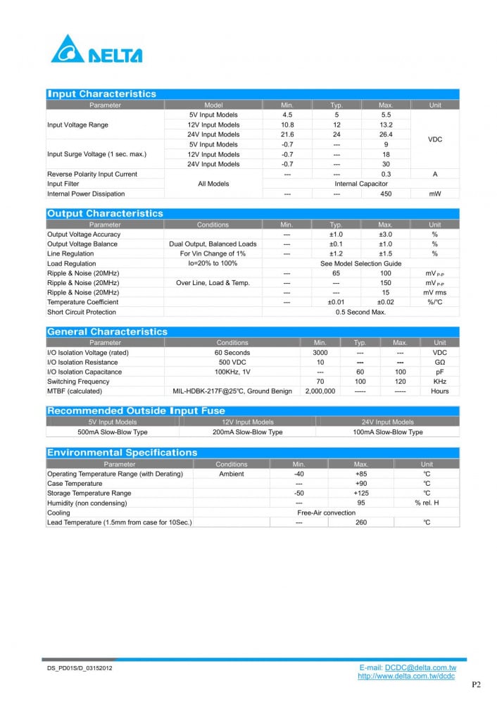 DELTA PD01D0505A datasheet page 2