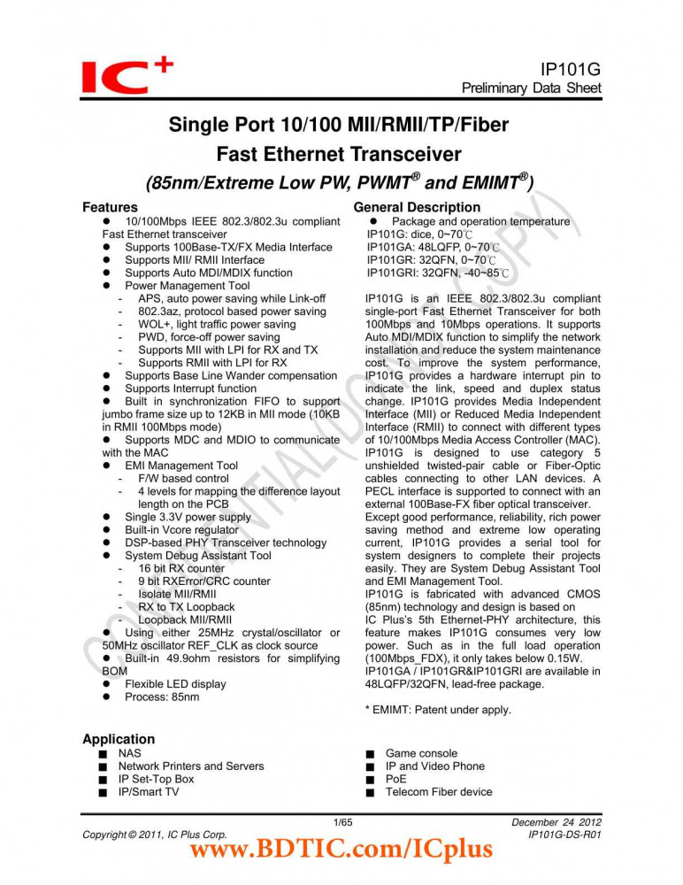 IP101GA datasheet page 1