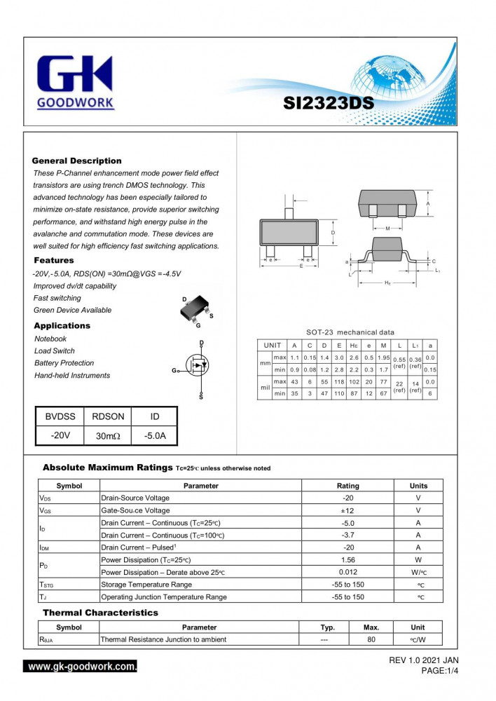 SI2323DS datasheet page 1