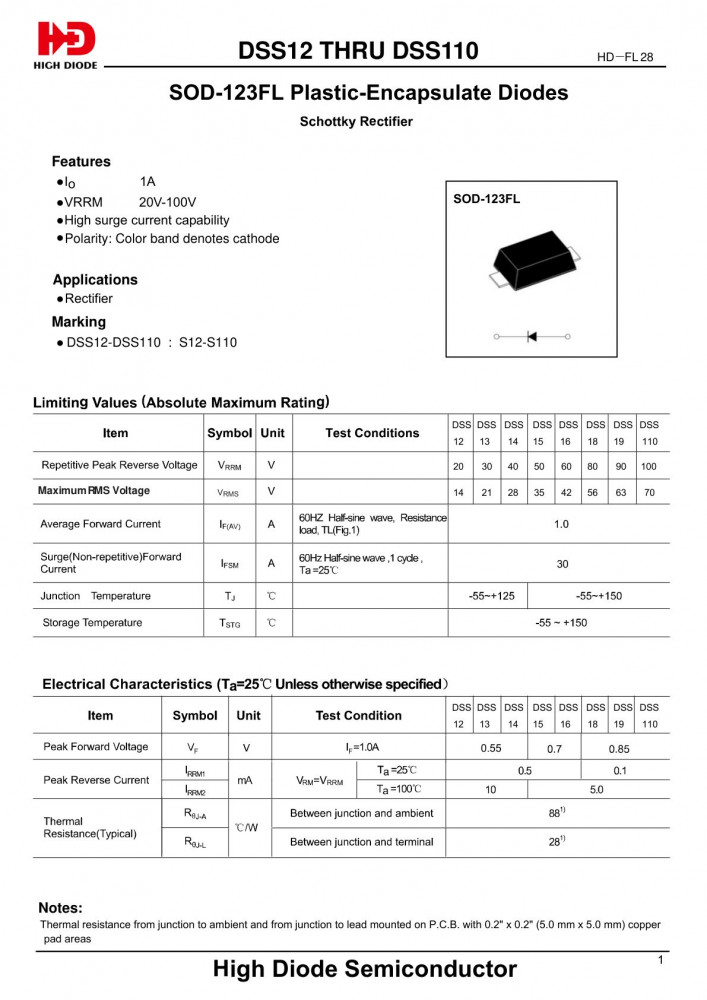 High Diode DSS110 datasheet page 1