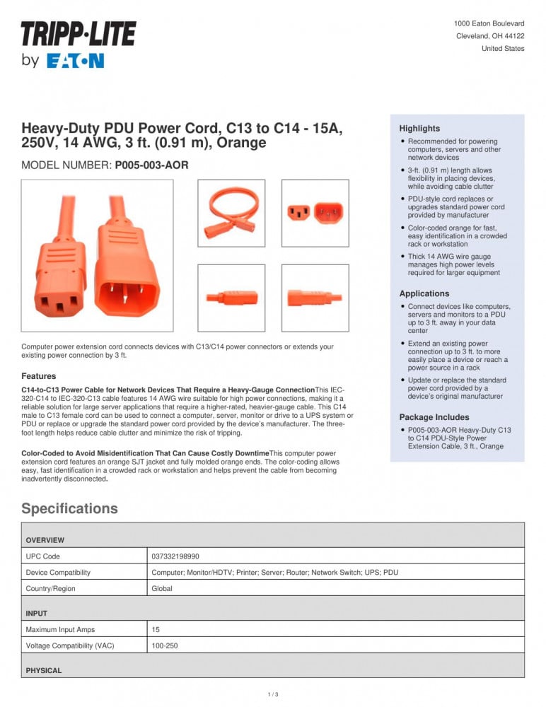 P005-003-AOR technical document page 1