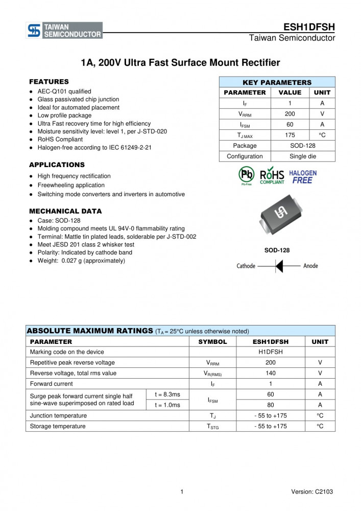 ESH1DFSH datasheet preview, page 1