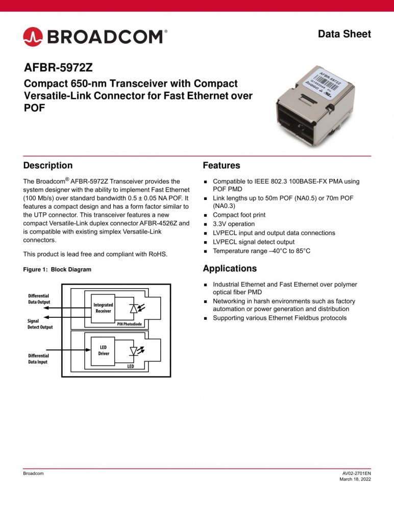 AFBR-5972BZ datasheet page 1