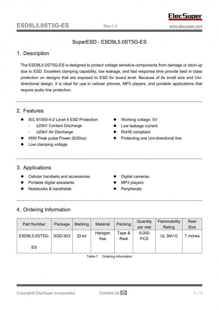 ESD9L5.0ST5G-ES datasheet page 1