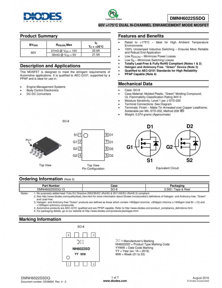 DMNH6022SSDQ-13 datasheet page 1