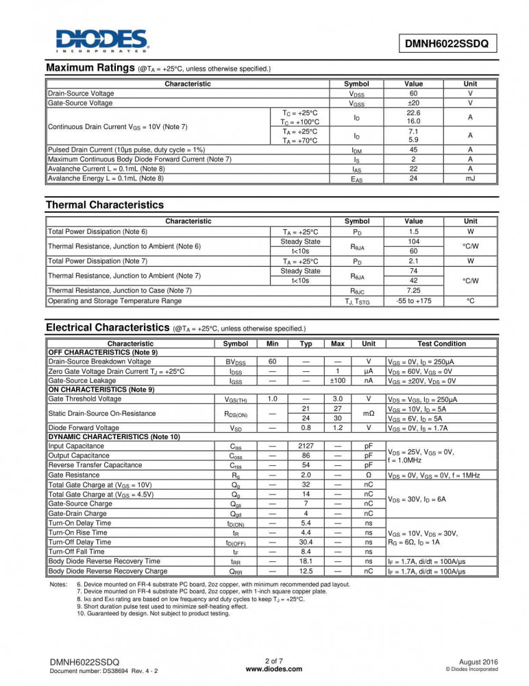 DMNH6022SSDQ-13 datasheet page 2