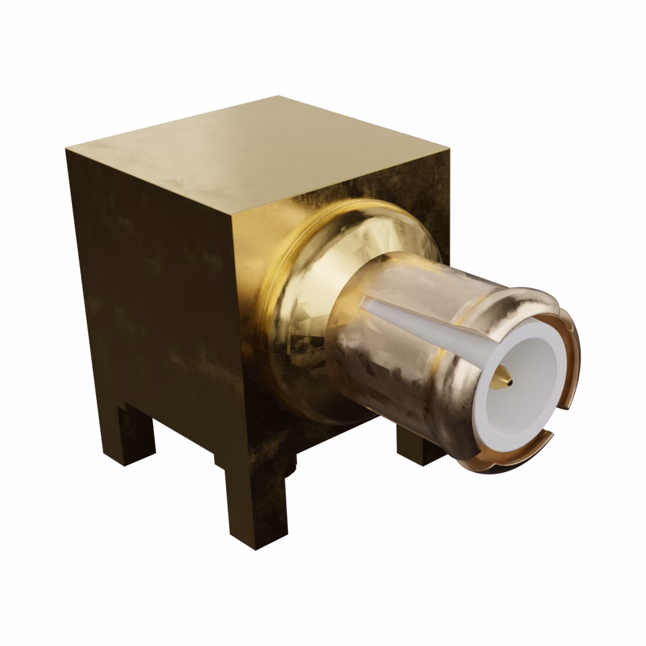 MCX Plug, Right-Angle, PCB Receptacle, Through Hole, Brass Body, Gold (Au) Plated, 1.66mm Leg Length, Tray, 50 Ohms for sale