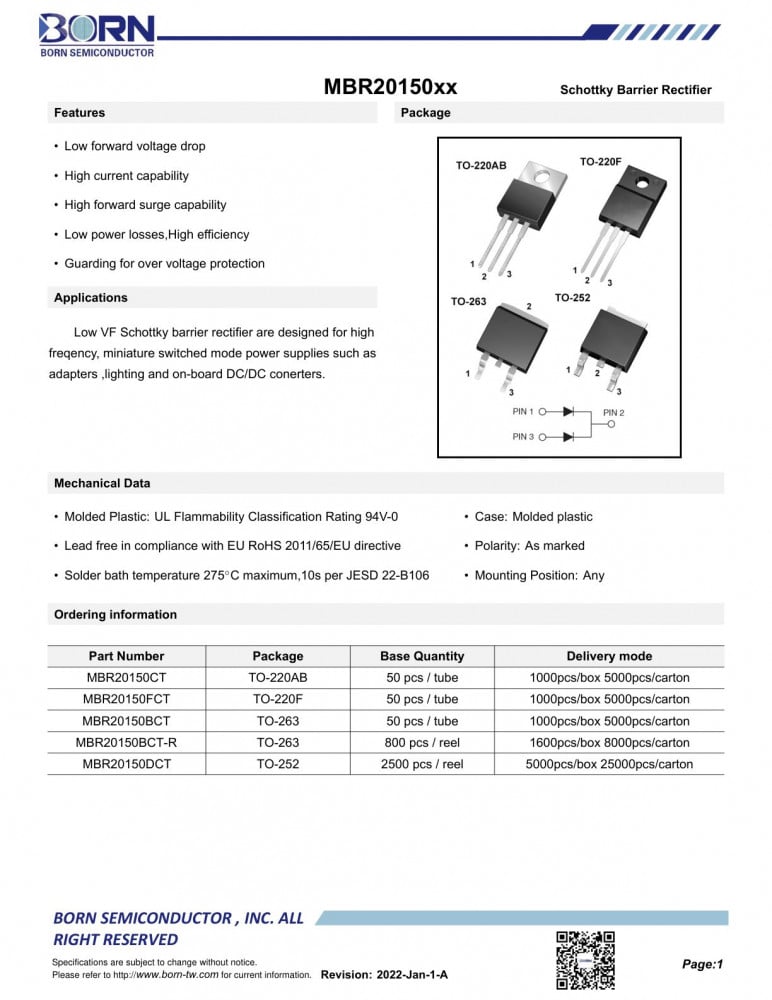 MBR20150FCT datasheet page 1