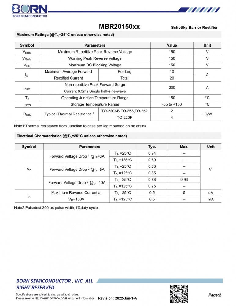 MBR20150FCT datasheet page 2