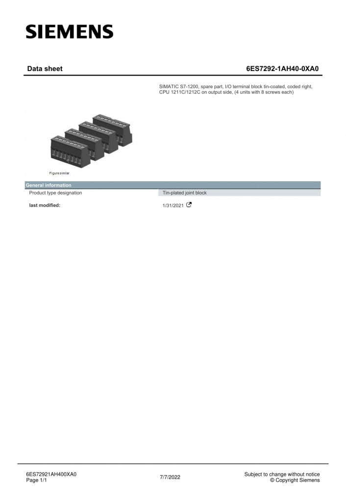 SIEMENS 6ES72921AH400XA0 datasheet visual