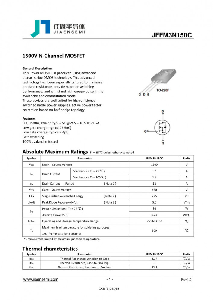 JFFM3N150C datasheet page 1
