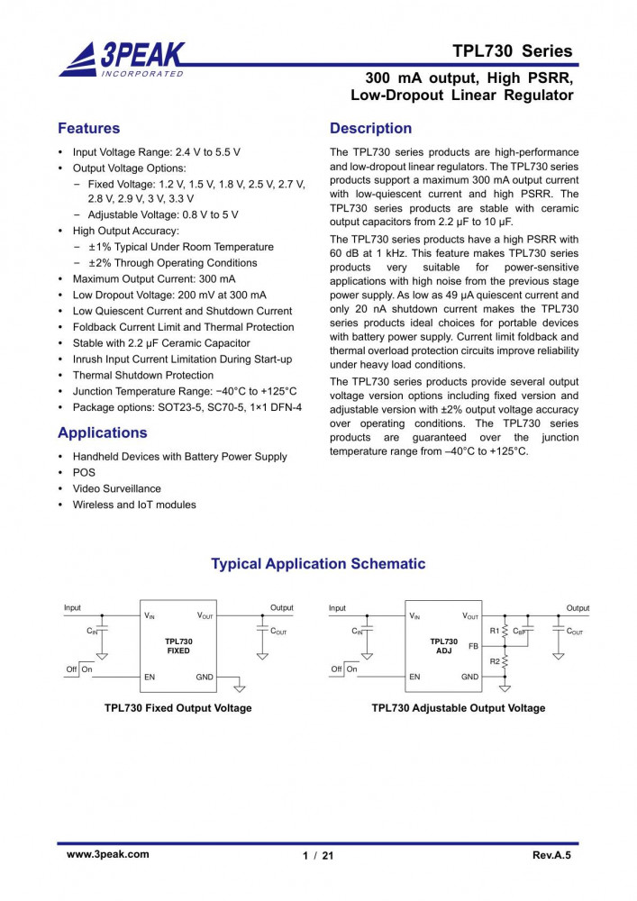 TPL730 datasheet page 1