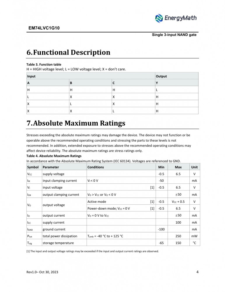 EM74LVC1G10GW datasheet page 4