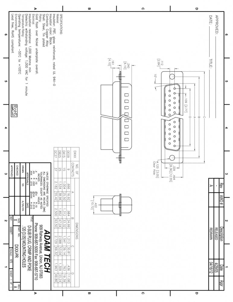 ADAM TECH DC37-PR technical drawing page
