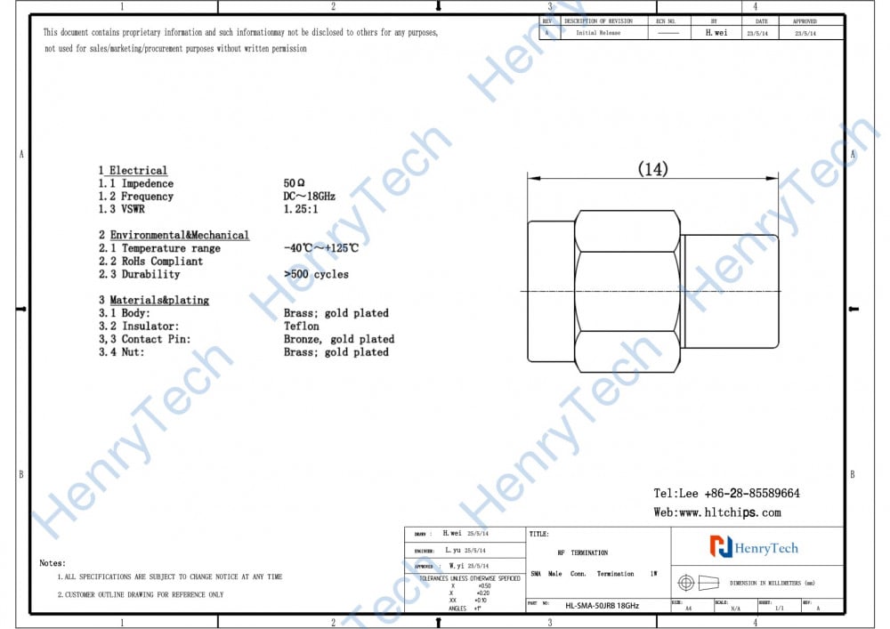 HL-SMA-50JRB 18GHZ technical document preview