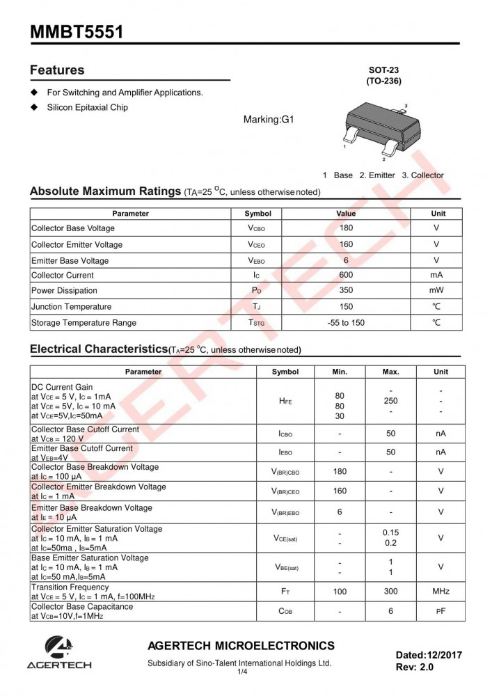 MMBT5551 datasheet page 1