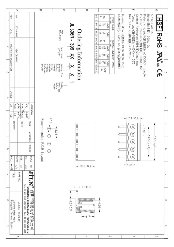 JILN JL396R-39611O01 product drawing and specifications
