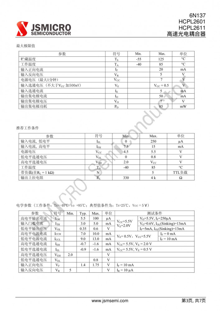 6N137-500E-JSM datasheet page 3