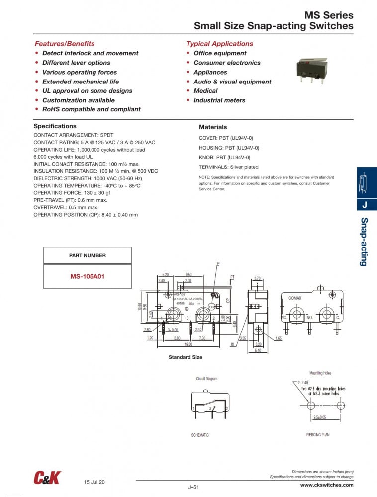 C&K MS-118305-A datasheet page 1