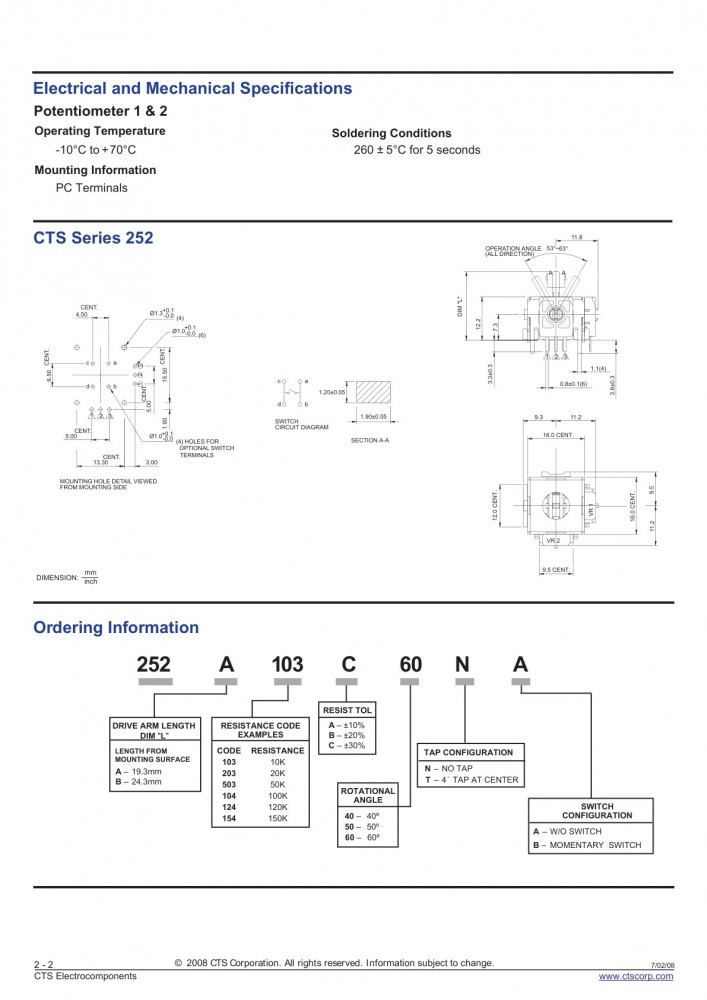 CTS Series 252 datasheet page 2