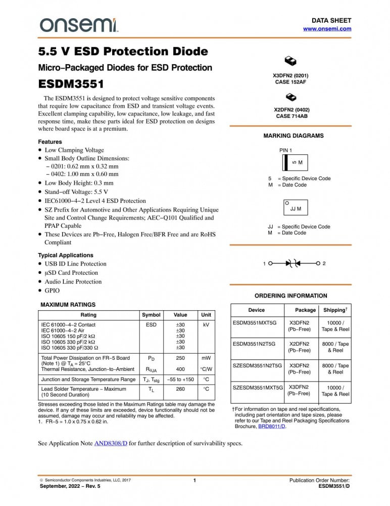 ESDM3551N2T5G datasheet page 1
