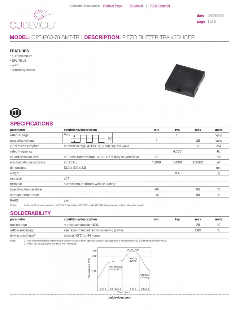 CPT-1203-78-SMT-TR datasheet page 1