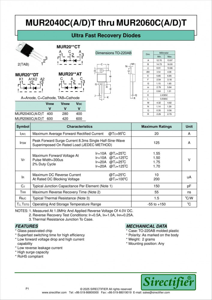 MUR2040AT datasheet page 1