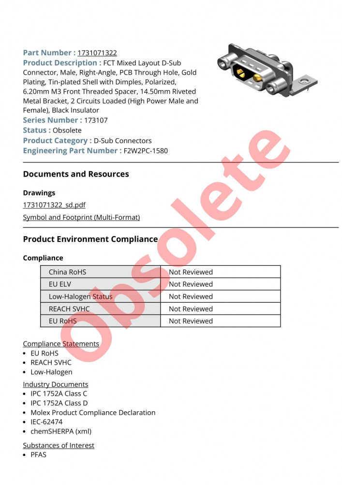 MOLEX 1731071322 product drawing preview, page 1