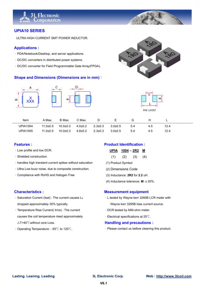 UPIA10 series datasheet page 1