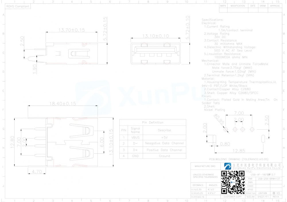 USB-256-BRWH137 technical document page