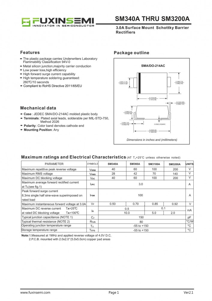 SM340A datasheet page 1