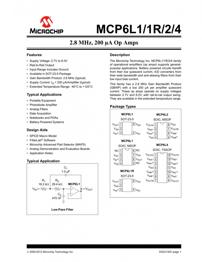 MCP6L2 datasheet page 1