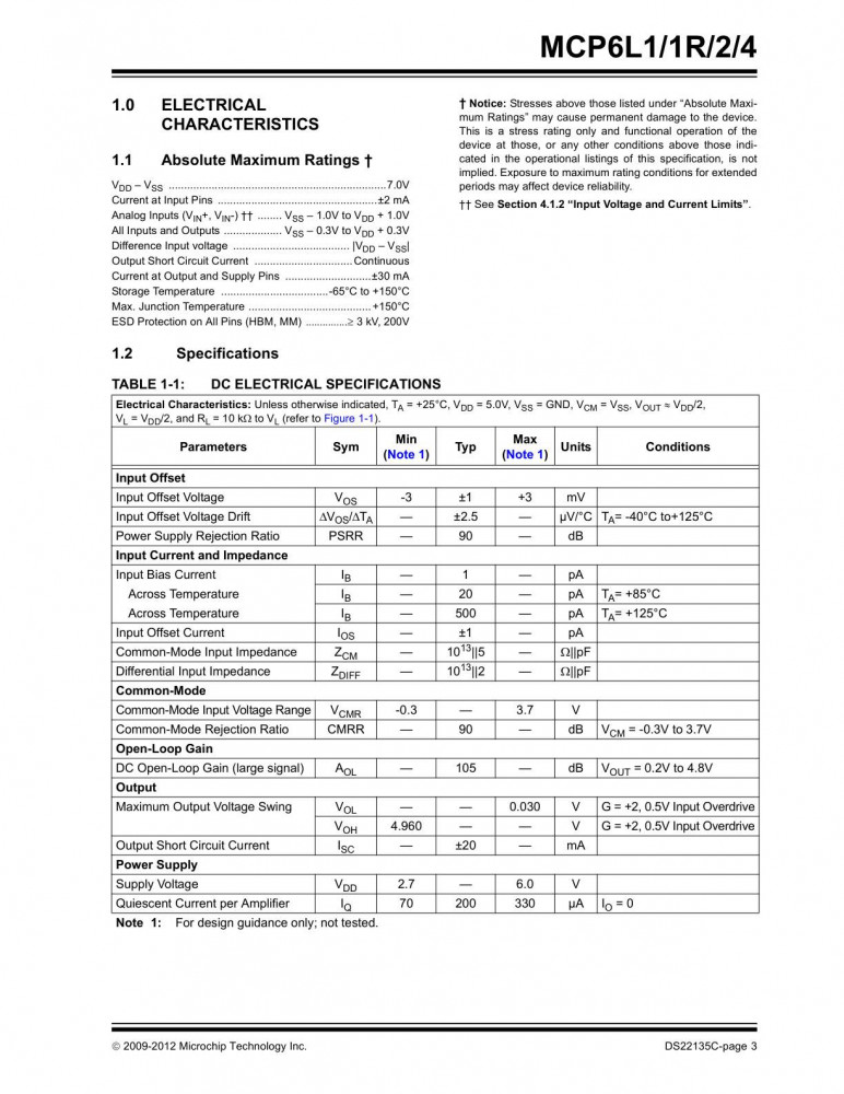 MCP6L2 datasheet page 3