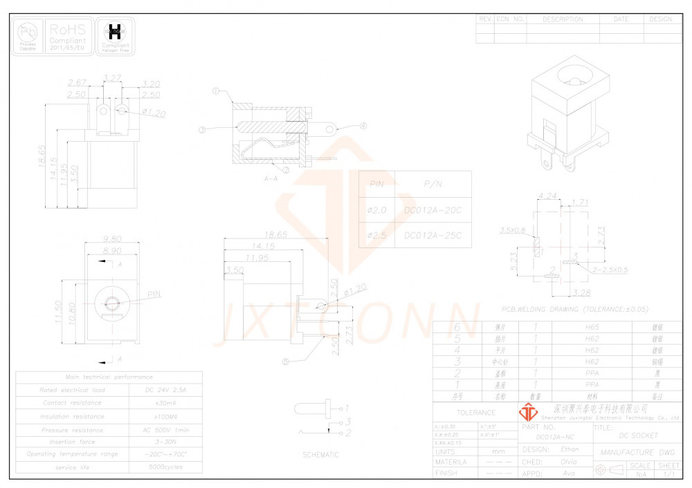 DC012A-20C technical drawing page 1