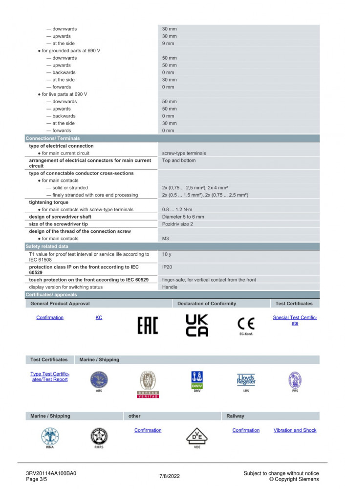 SIEMENS 3RV20114AA100BA0 datasheet page 3