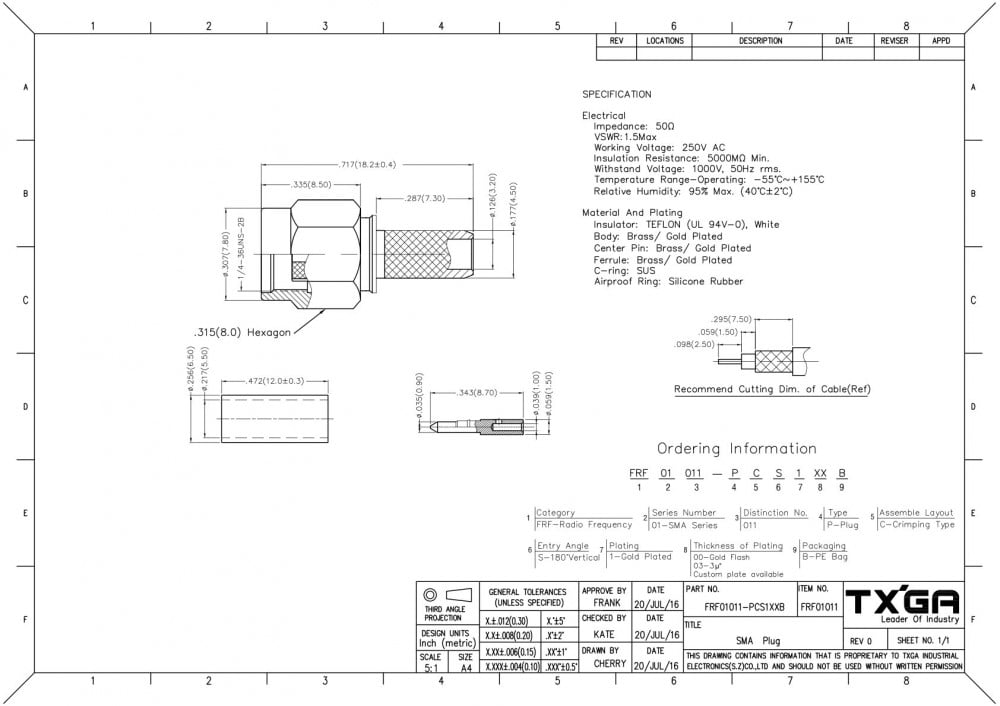 TXGA FRF01011-PCS103B technical drawing preview