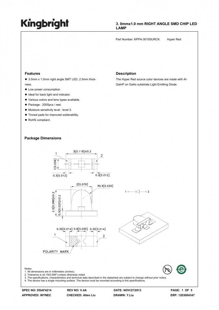 KPPA-3010SURCK datasheet page 1