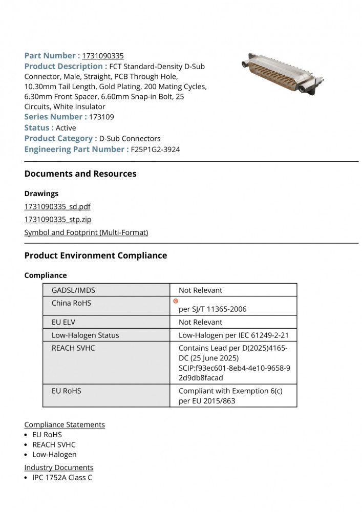 MOLEX 1731090335 product document preview, page 1