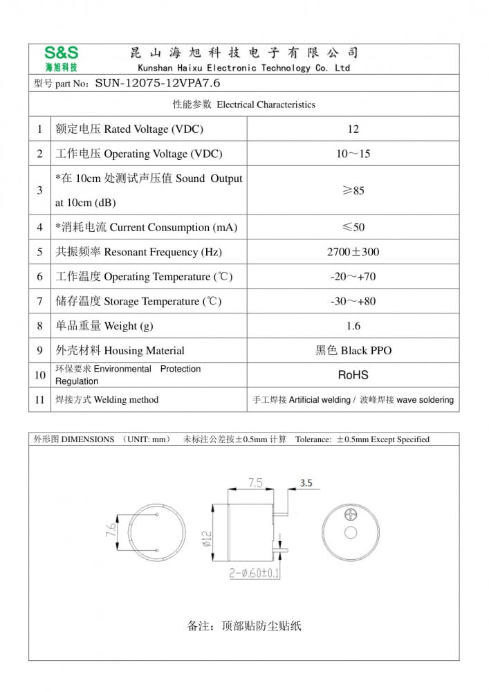 SUN-12075-12VPA7.6 approval document page 2