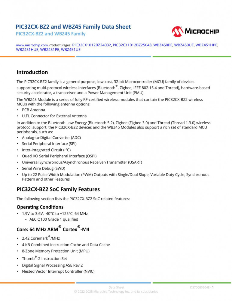 PIC32CX-BZ2 documentation preview, page 1