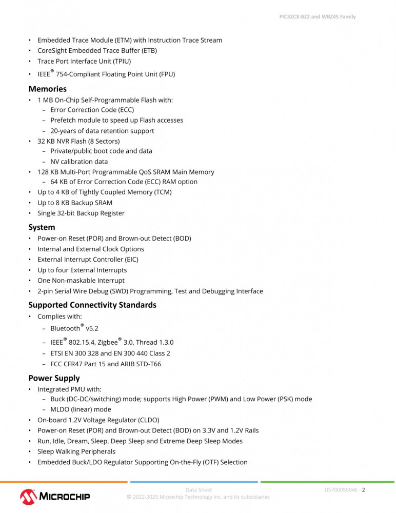 PIC32CX-BZ2 documentation preview, page 2