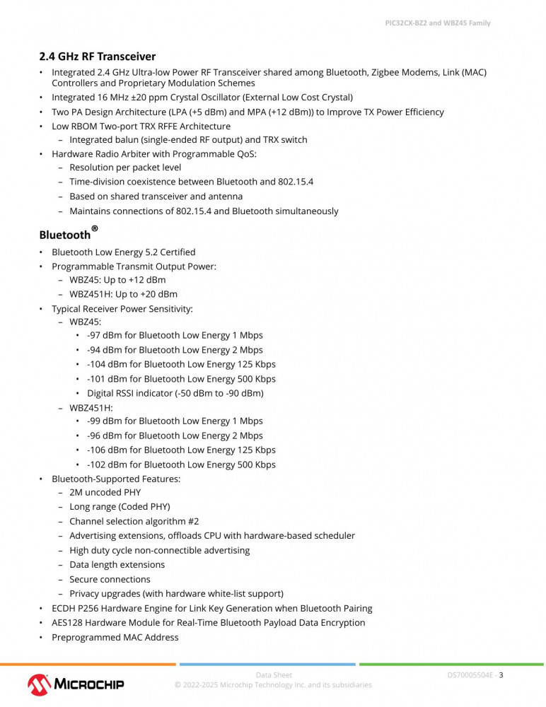 PIC32CX-BZ2 documentation preview, page 3