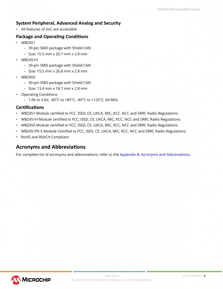 PIC32CX-BZ2 documentation preview, page 8